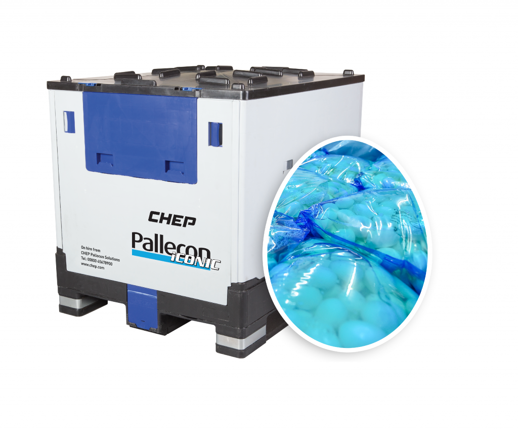 Pallecon met zakken gekookt gepelde eieren – Egga Food